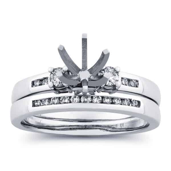 Diamond Three Stone Wedding Semi-Mount Set (1/3cttw) - Jewelry Exchange