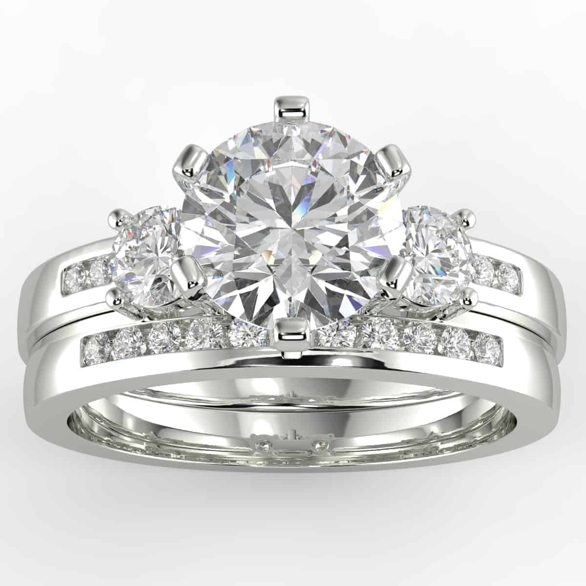Diamond Three Stone Wedding Semi-Mount Set (1/2cttw) - Jewelry Exchange