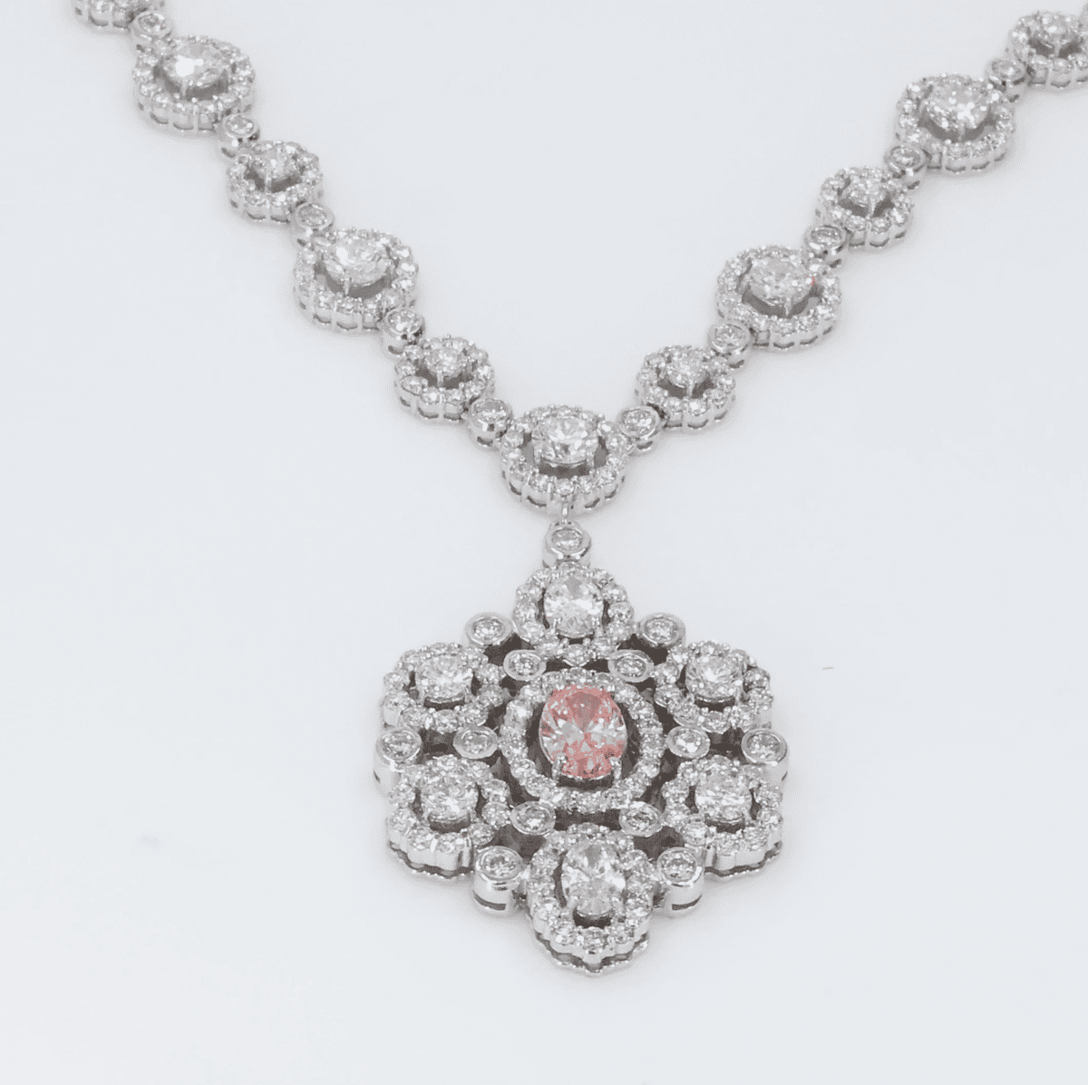Lab Pink Oval and Round Necklace (11cttw) - Jewelry Exchange
